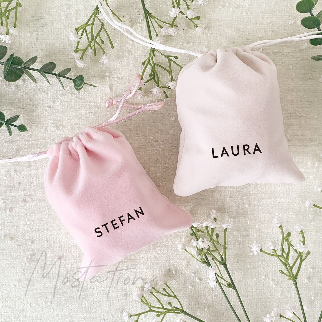 Personalized name drawstring bag, custom jewelry storage pouch, wedding jewelry bag, bridal ...