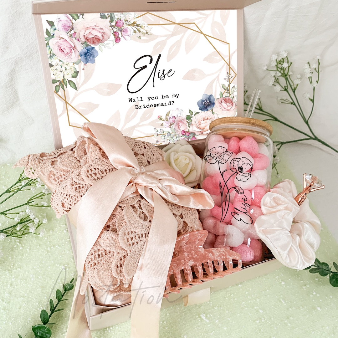 Bridal Party Gift Box With Robe, Luxury Pink Wedding Proposal Box ...