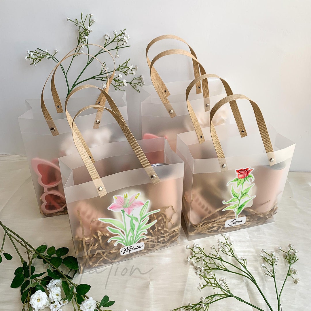 Birth Month Flower Empty Gift Bag, Bridesmaid Name Blank Bag, Wedding ...