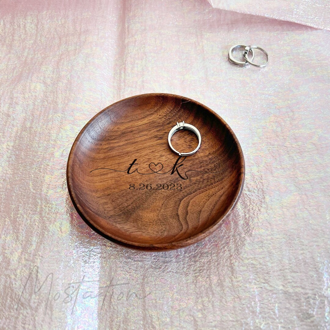 Wooden Engraved Ring Dish, Personalized Initial Jewelry Holder With ...