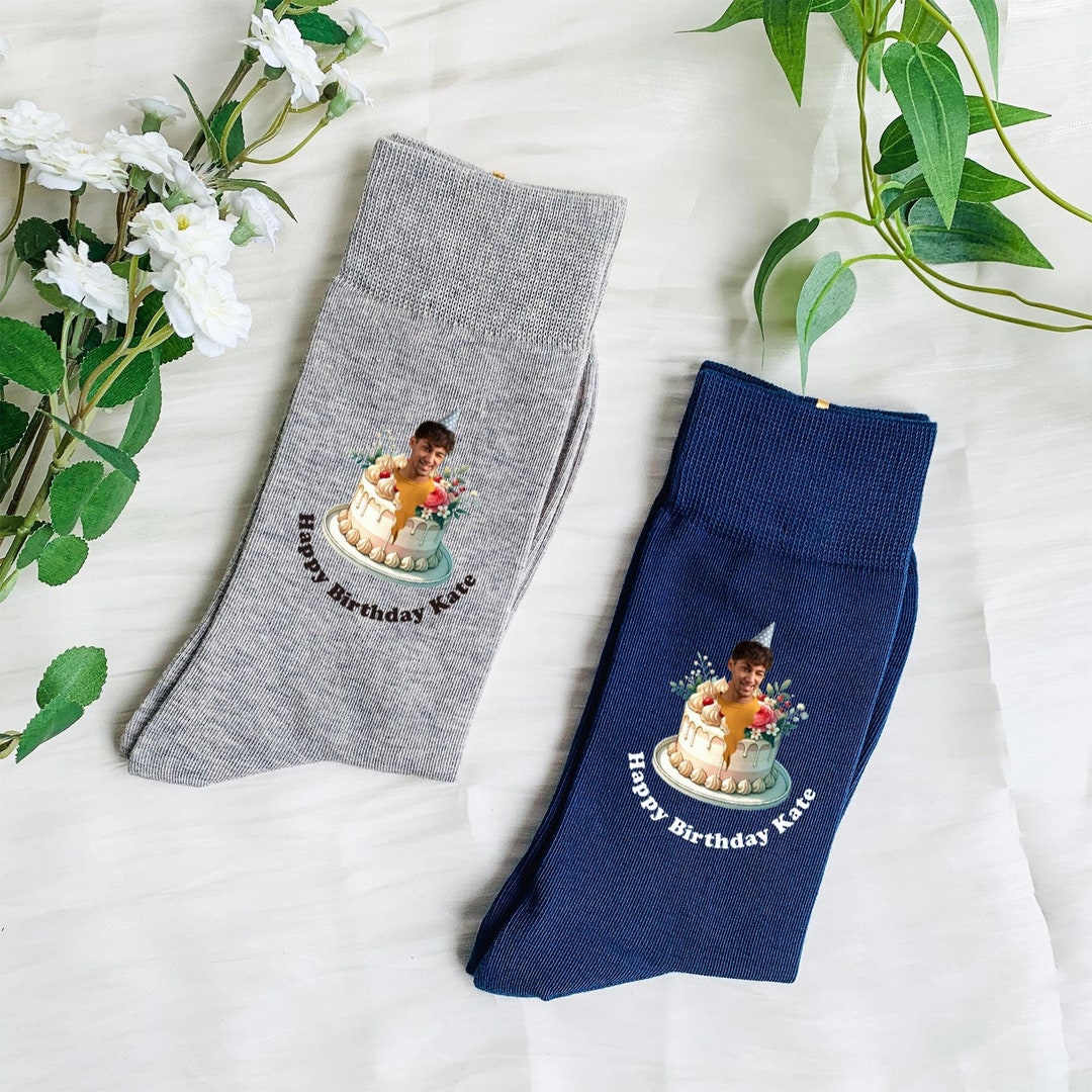Funny Birthday Cake Socks With Custom Photo, Portrait Socks Gift, Happy ...