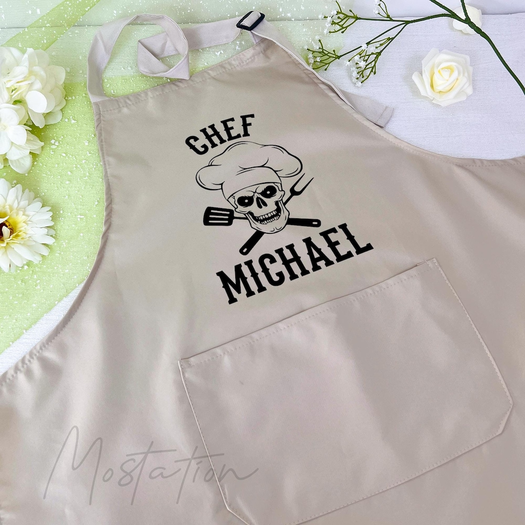 Personalized Chef Apron, Custom Name Apron With Skull & Kitchen Tools ...