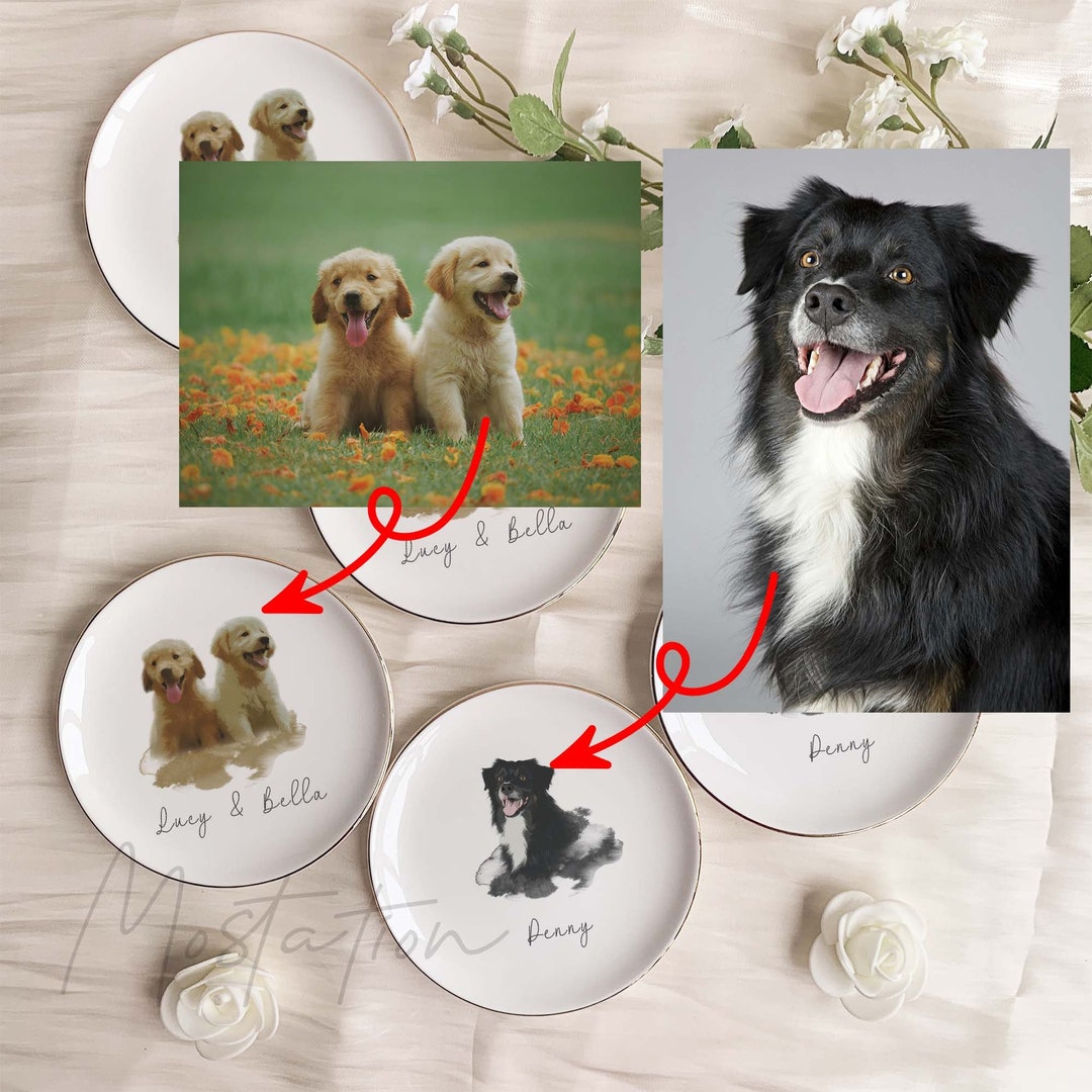 Personalized Pet Portrait Jewelry Dish, Custom Dog Cat Photo Ring Dish ...