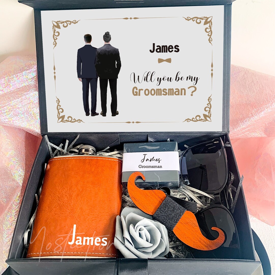 Groomsmen Proposal Box, Personalized Flask Wedding Gift Box Set ...