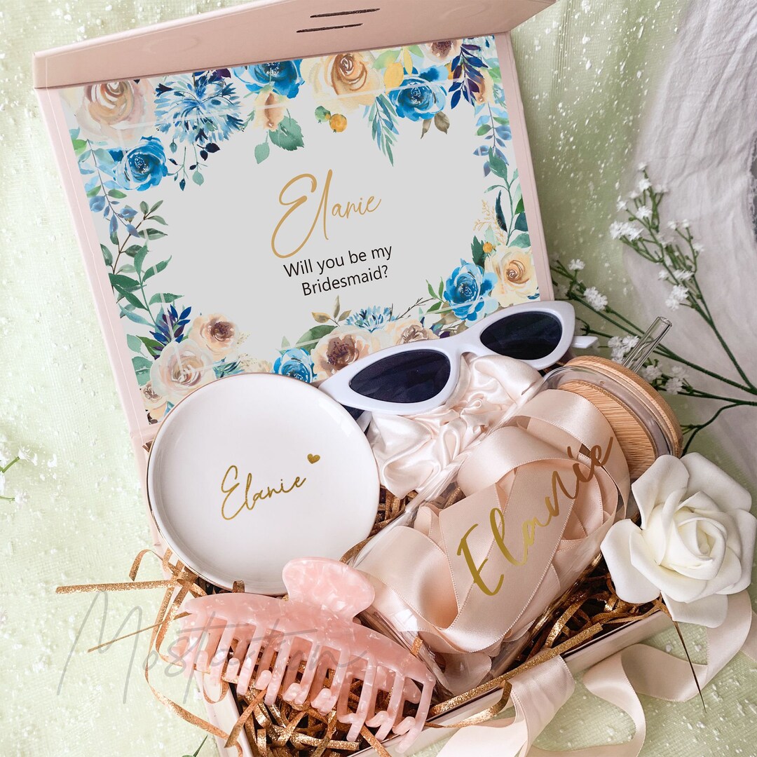 Pink and Blue Themed Wedding Gift Box, Bridesmaid Proposal Box, Luxury ...