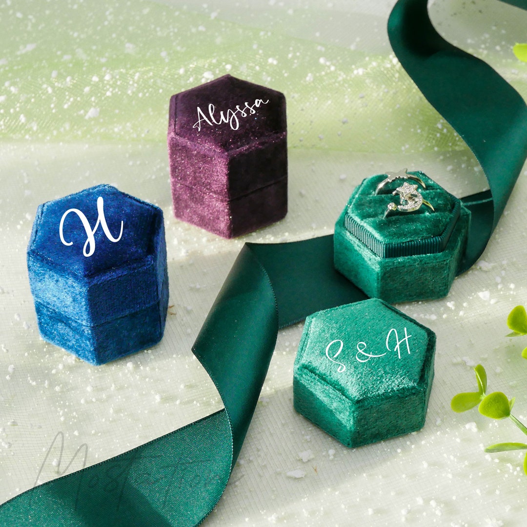 Hexagon Engagement Velvet Ring Box Custom Proposal Ring Box - Etsy