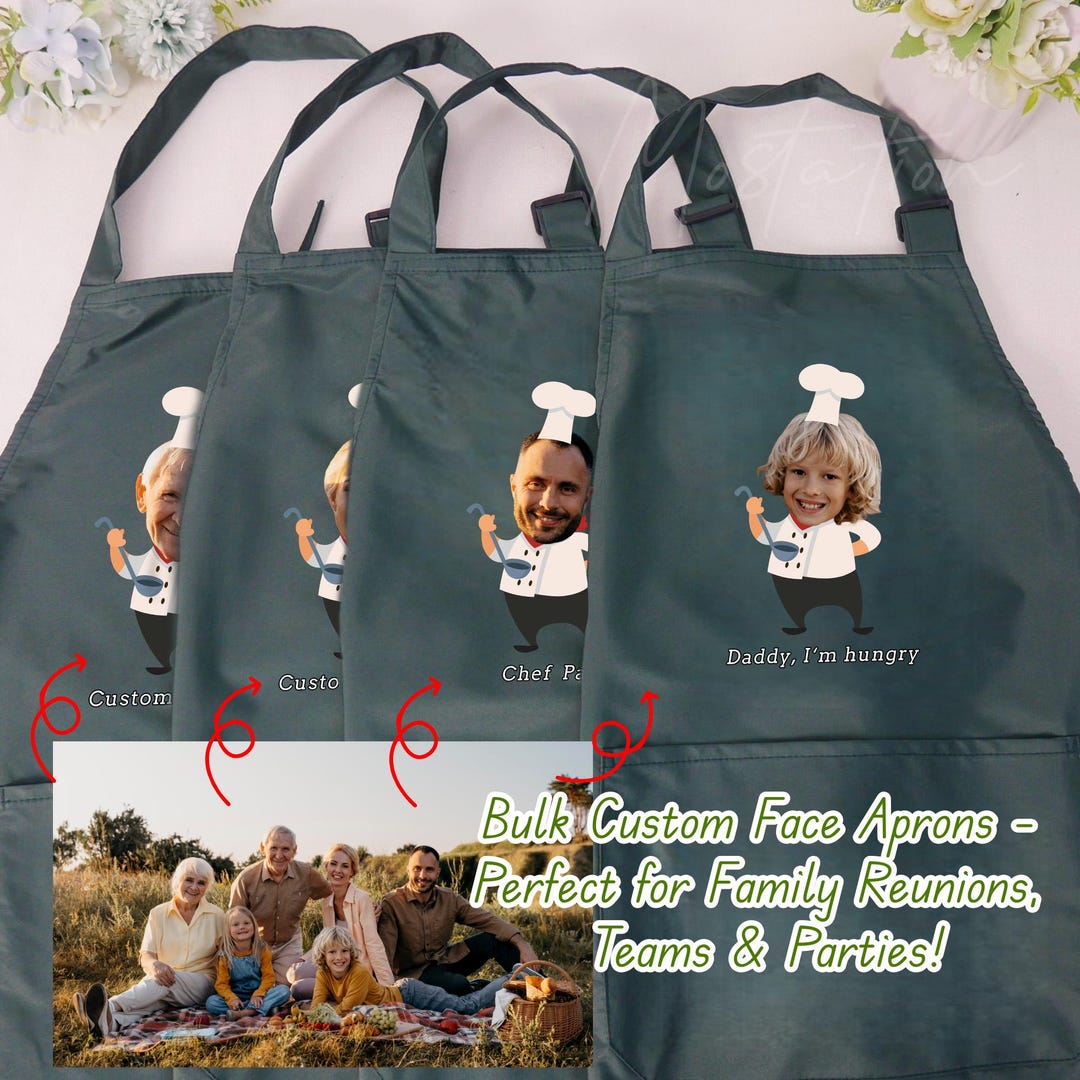 Bulk Custom Face Aprons, Personalized Chef Apron for Family Reunion ...