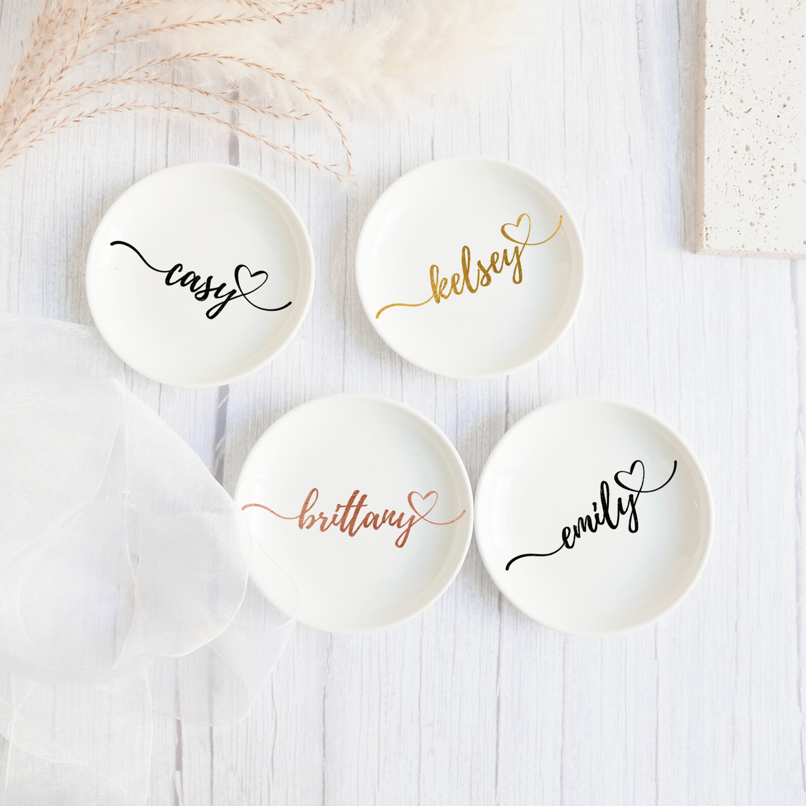 Custom Name With Heart Ring Dish Bride Team Trinket Dish - Etsy