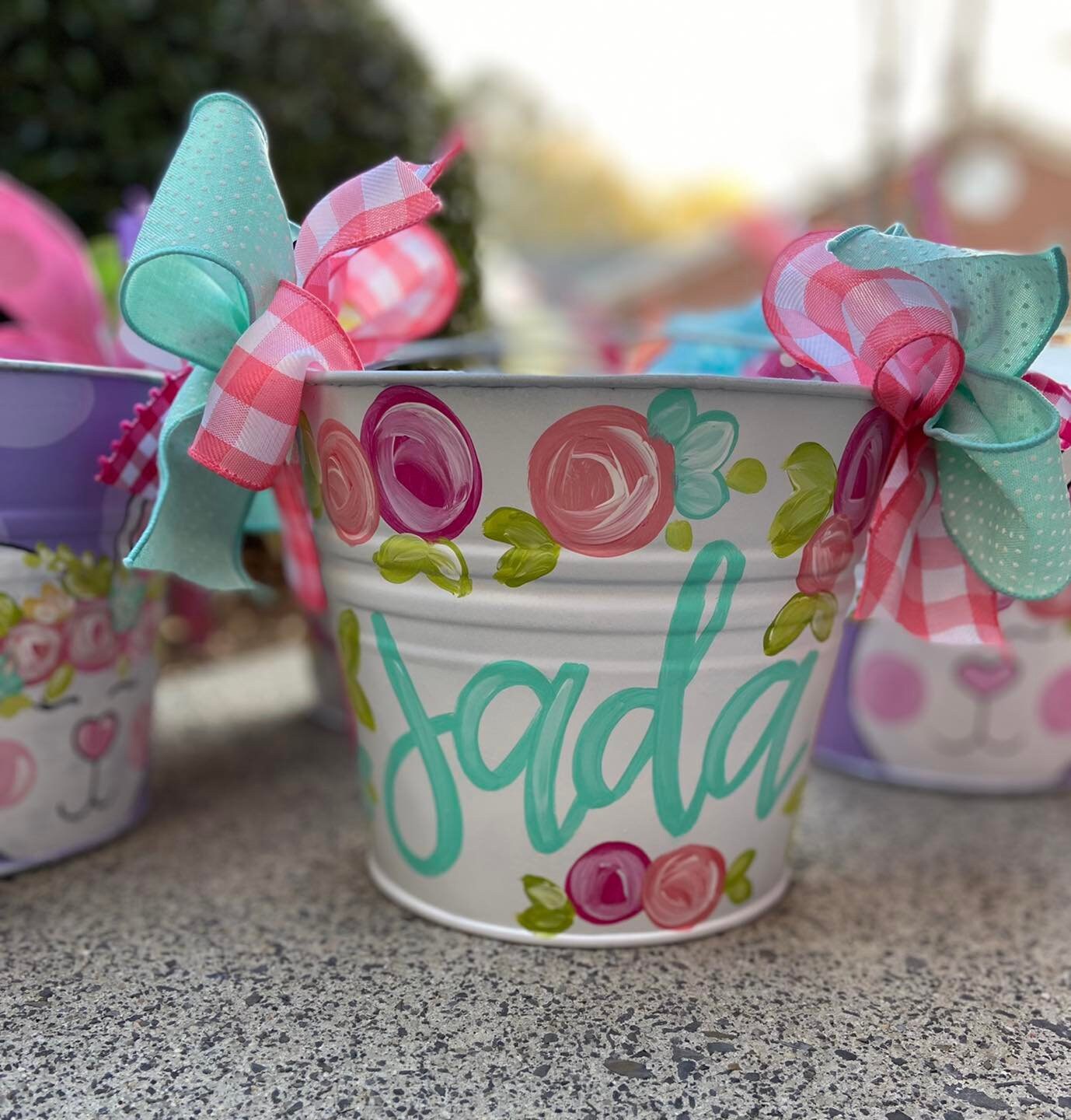 Hand Painted Easter Bucket Personalized Easter Bucket Girl Easter ...
