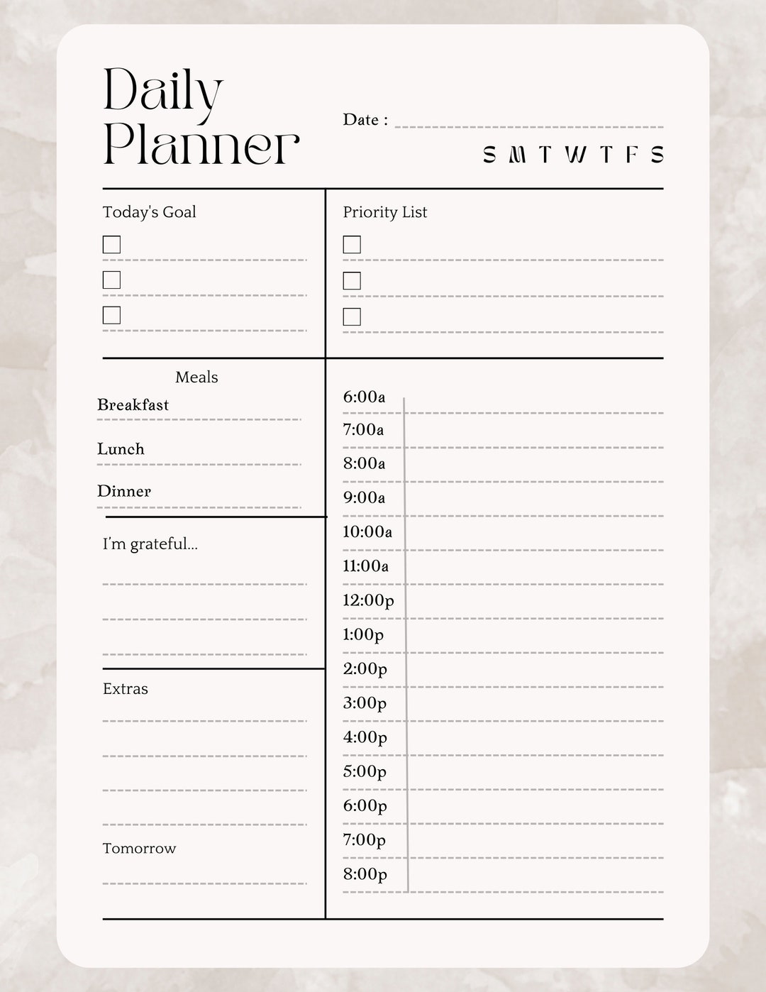 Daily Planner Worksheet - Etsy