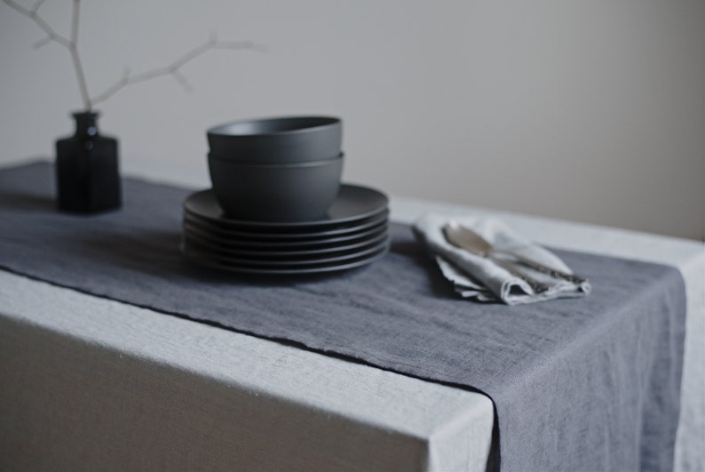 Dark Gray Table Runner,natural Linen Table Runner,linen Table Decor ...