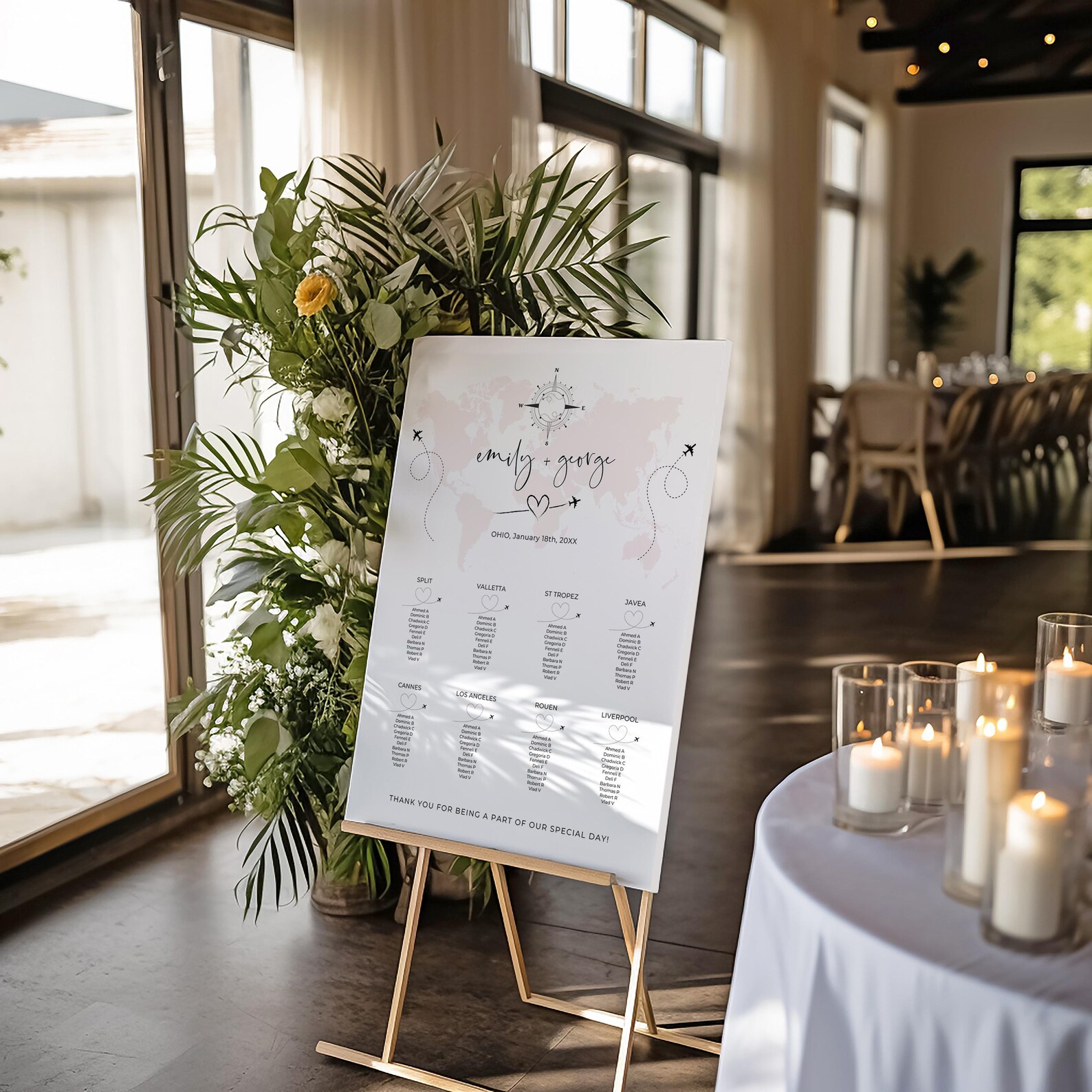 World Map Seating Plan, Travel Inspired Table Seating Plan, Countries ...