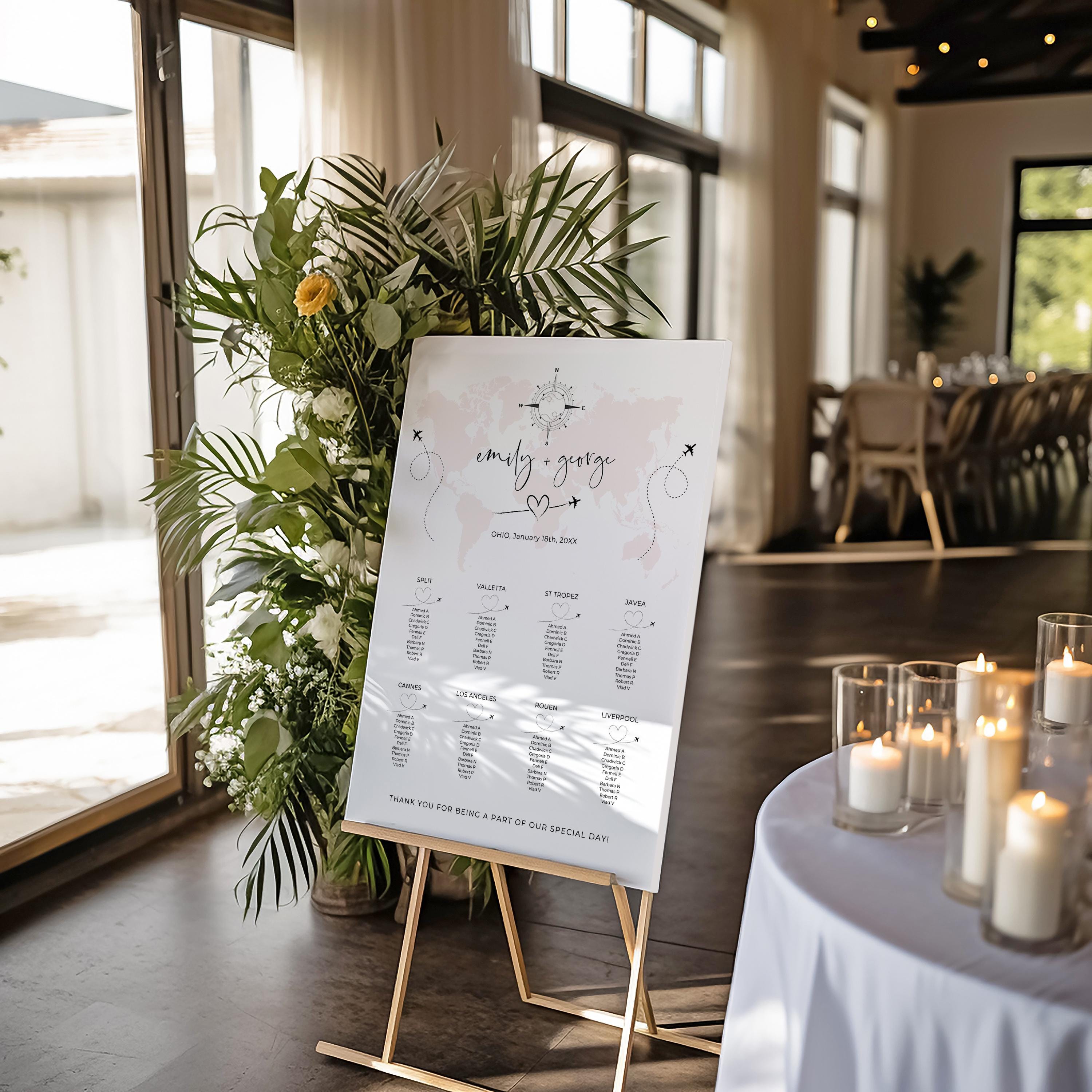 World Map Seating Plan, Travel Inspired Table Seating Plan, Countries ...