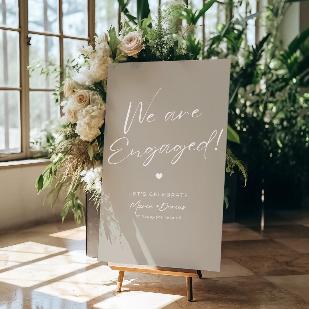 Stone Mocha Engagement Party Sign, We Are Engaged Sign, Modern ...