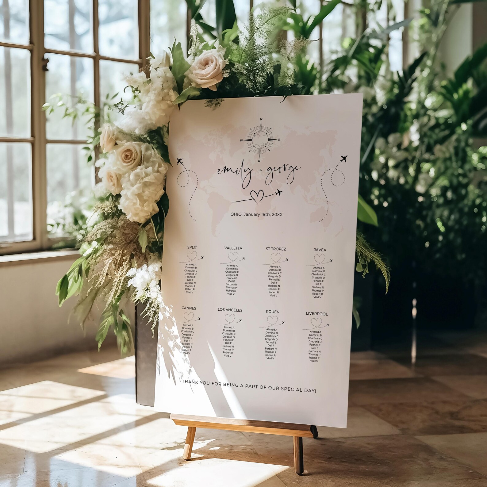 World Map Seating Plan, Travel Inspired Table Seating Plan, Countries ...
