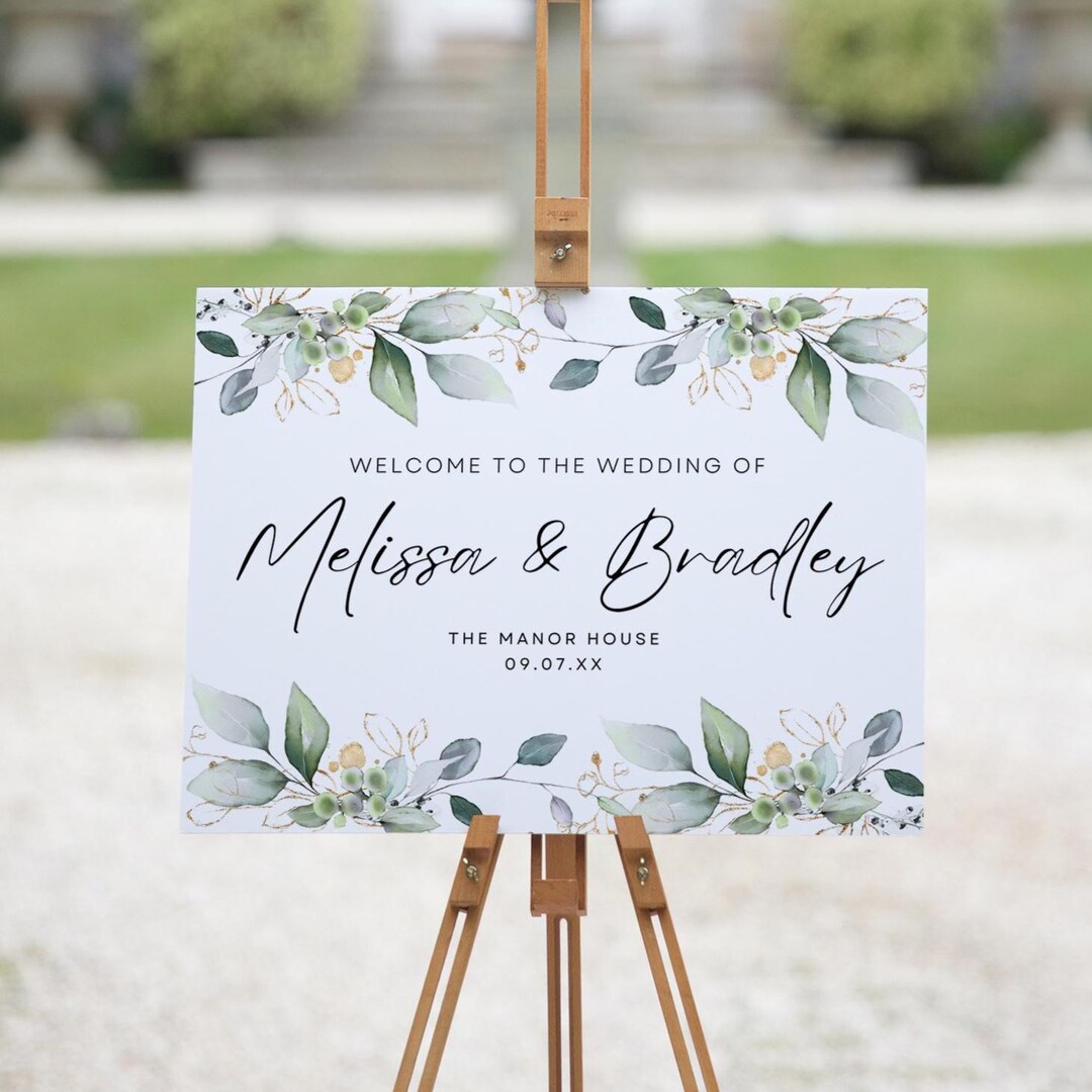 Eucalyptus Welcome Sign, Wedding Welcome Signs Mounted on Foam, With a ...