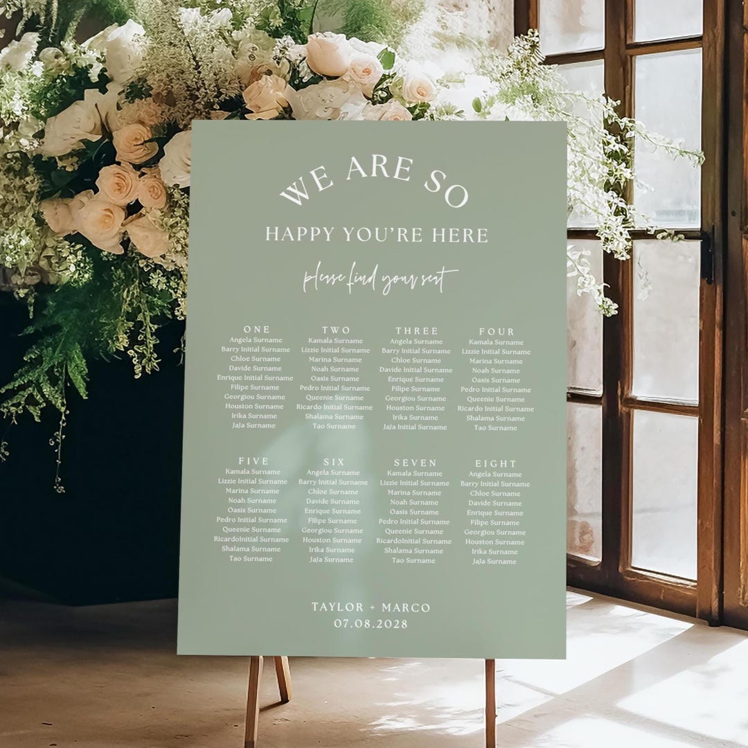 Sage Green Wedding Seating Plan, Seating Chart, Modern Table Plan, Foam ...