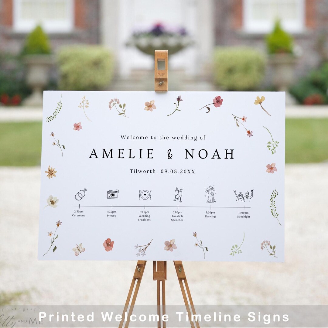 Wildflower Timeline Welcome Sign, Mounted on Foamex, Wildflower Wedding ...