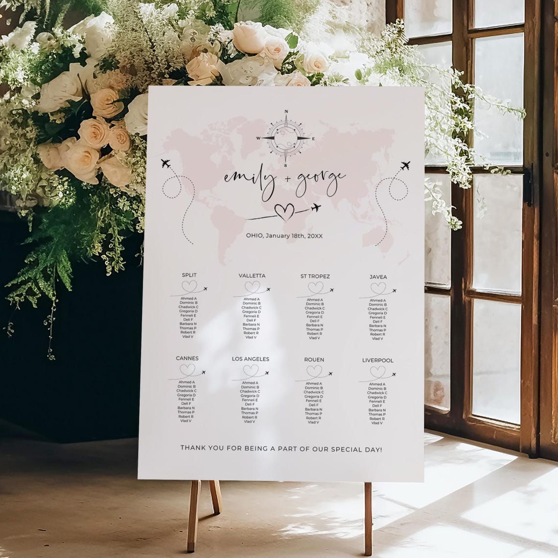 World Map Seating Plan, Travel Inspired Table Seating Plan, Countries ...
