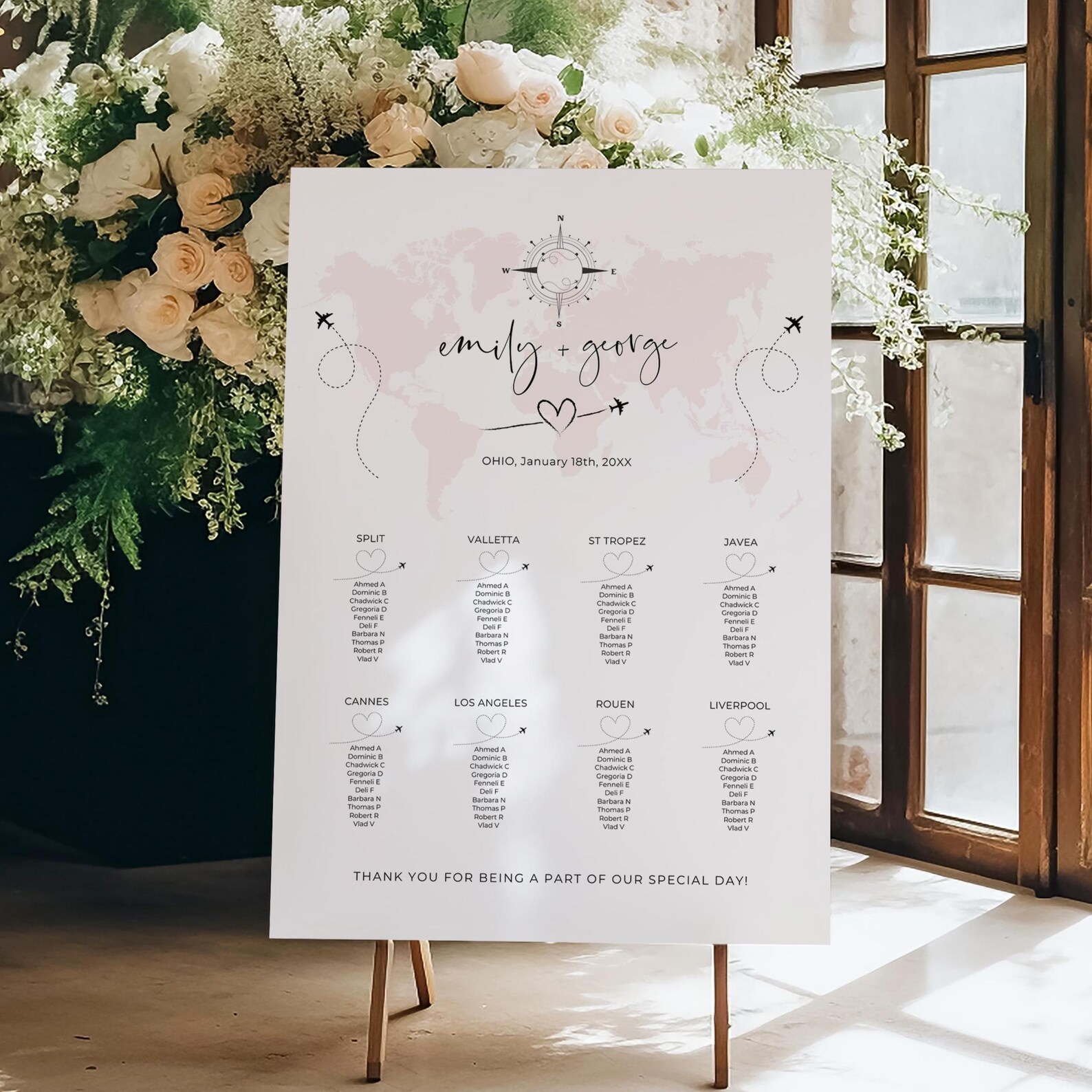 World Map Seating Plan, Travel Inspired Table Seating Plan, Countries ...