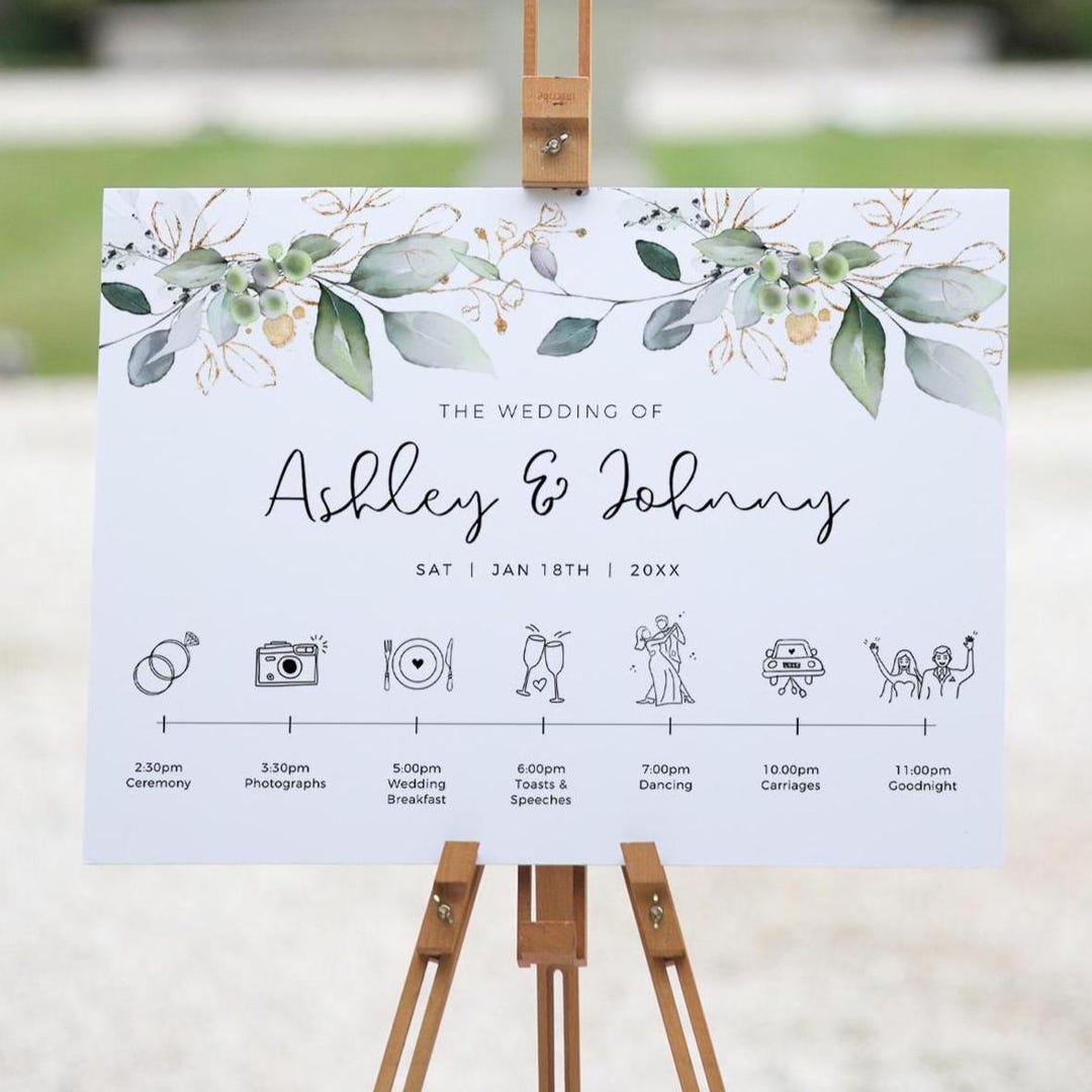 Timeline Welcome Sign With a Beautiful Eucalyptus Design, Mounted on ...