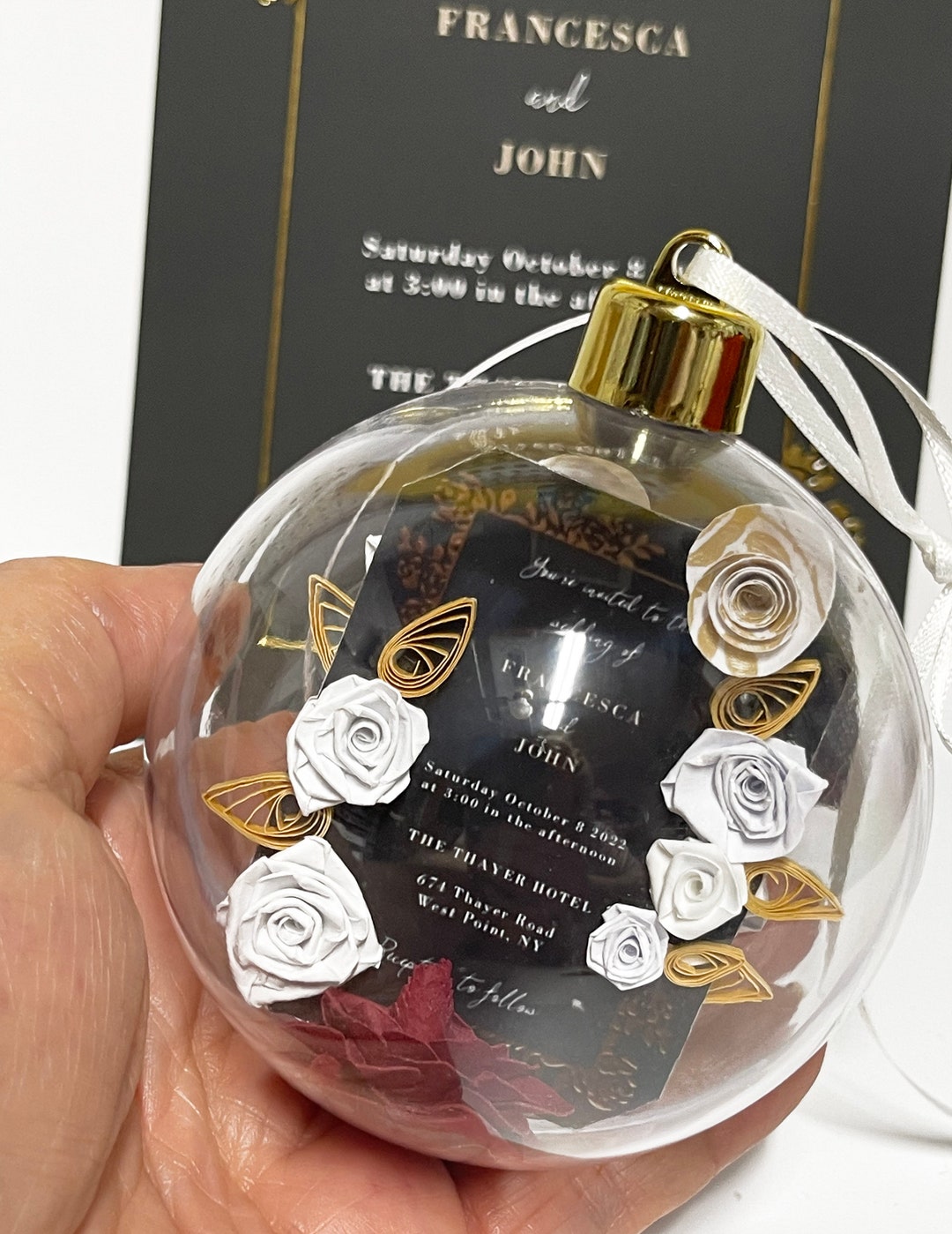 Wedding Invitation Keepsake, Couples Ornament, Paper Flowers, Bride ...