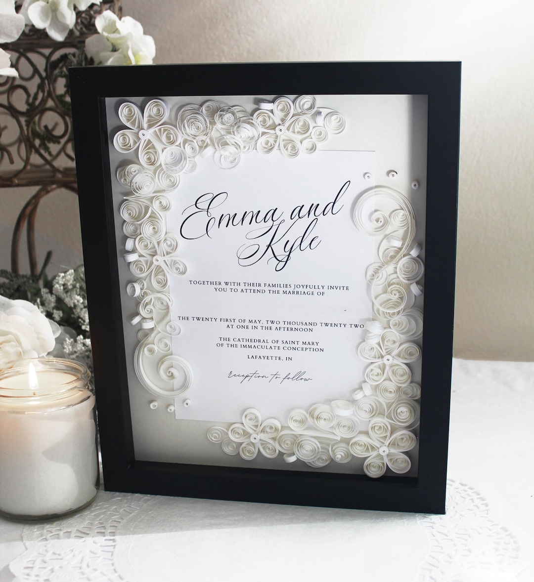 Wedding Invitation Keepsake Shadowbox of Quilling Paper Flowers as ...