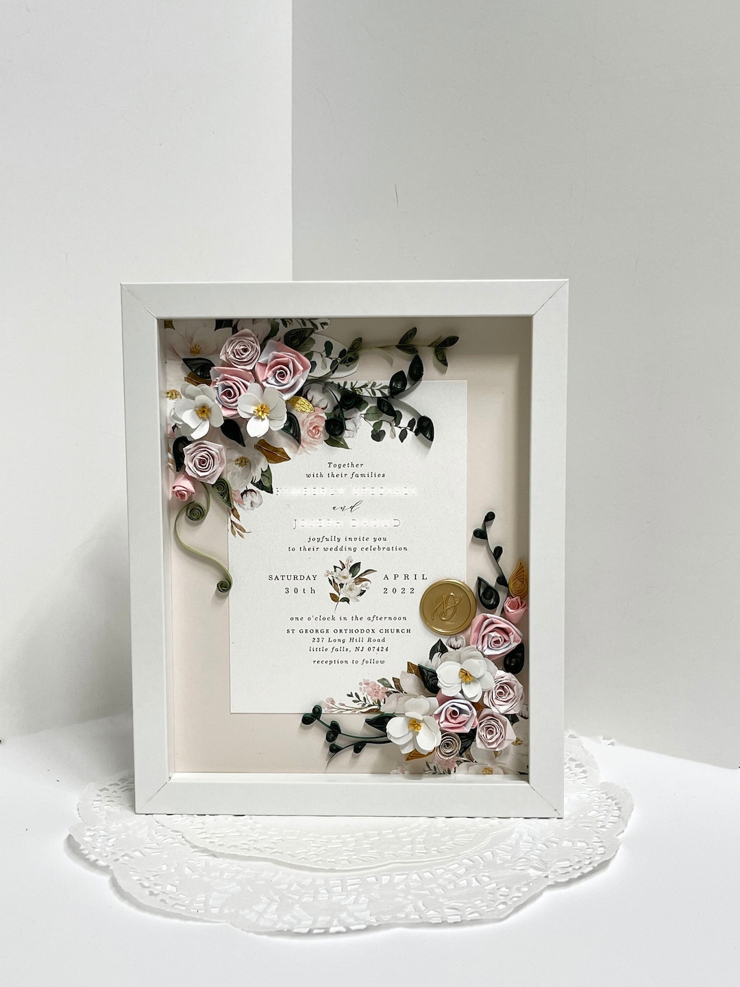 Quilled Paper Flower Wedding Invitation Shadow Box Keepsake - Etsy