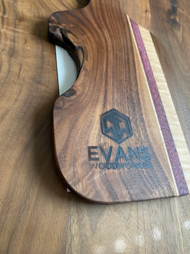 Handmade Hardwood Cutting/serving Board Walnut Curly Maple Purpleheart ...