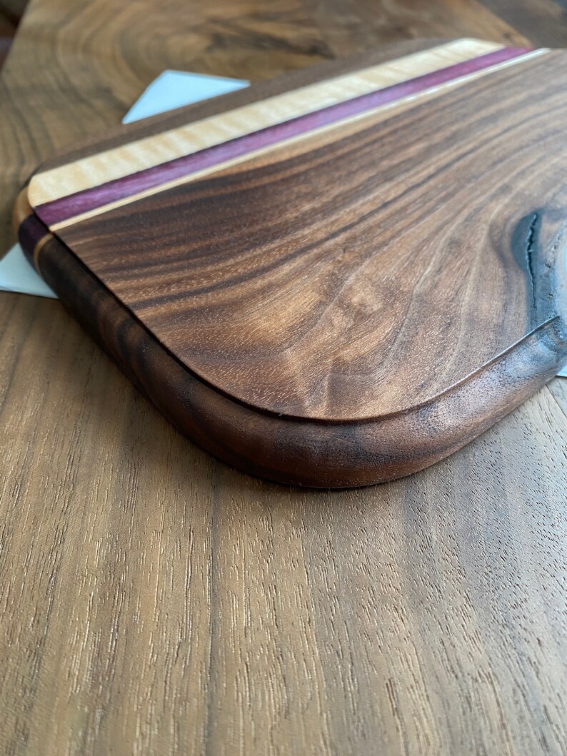 Handmade Hardwood Cutting/serving Board Walnut Curly Maple Purpleheart ...