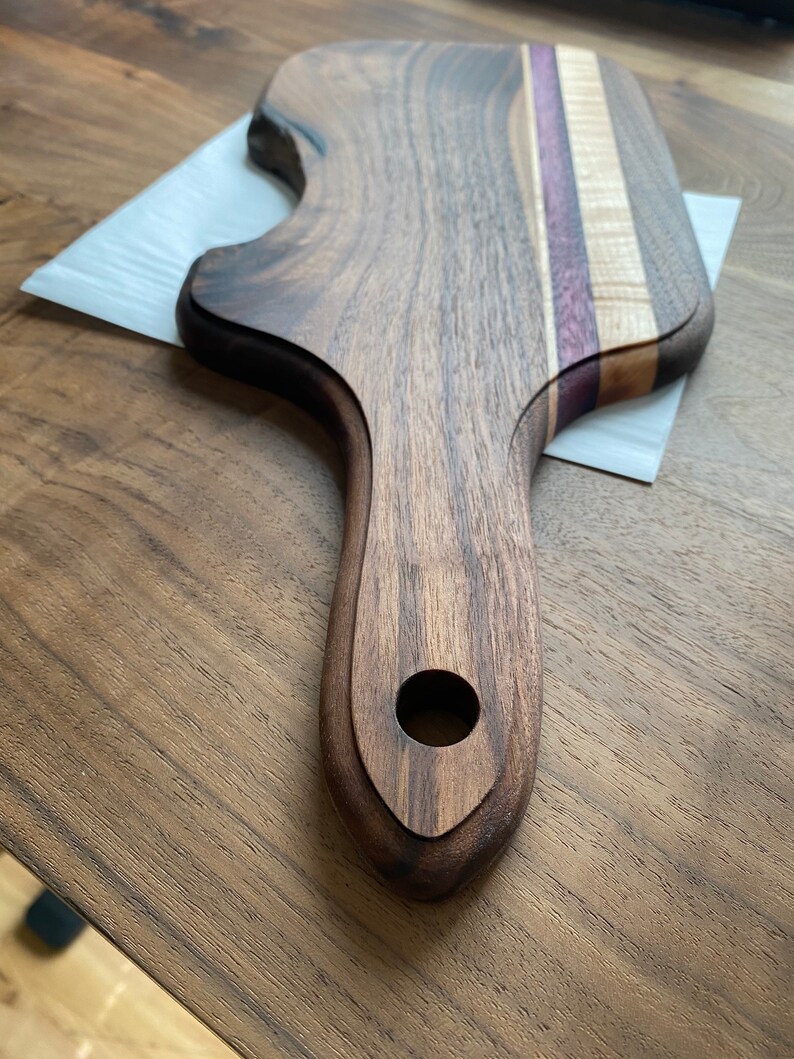 Handmade Hardwood Cutting/serving Board Walnut Curly Maple Purpleheart ...