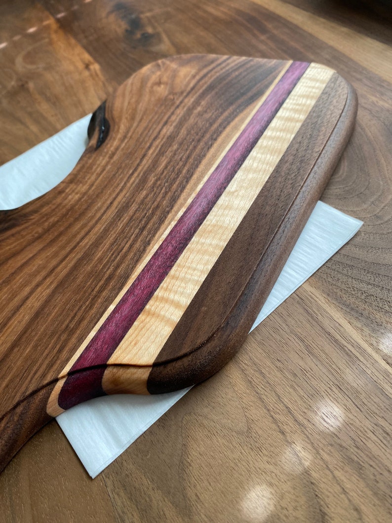 Handmade Hardwood Cutting/serving Board Walnut Curly Maple Purpleheart ...
