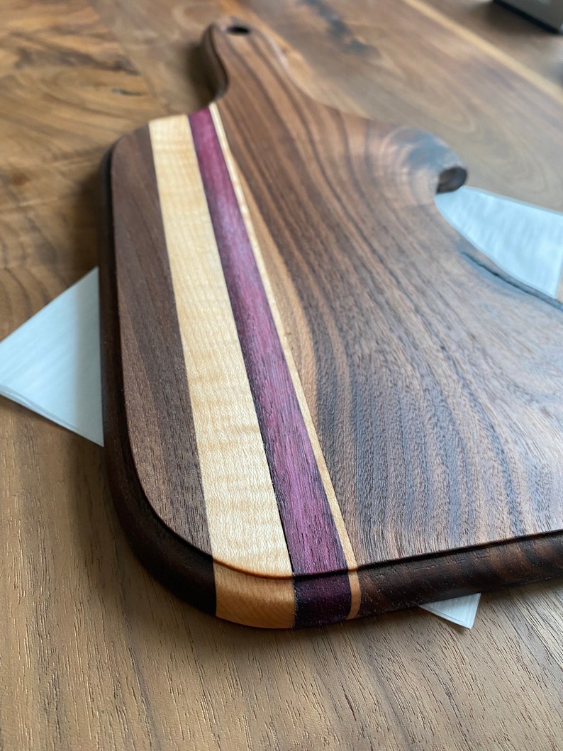 Handmade Hardwood Cutting/serving Board Walnut Curly Maple Purpleheart ...