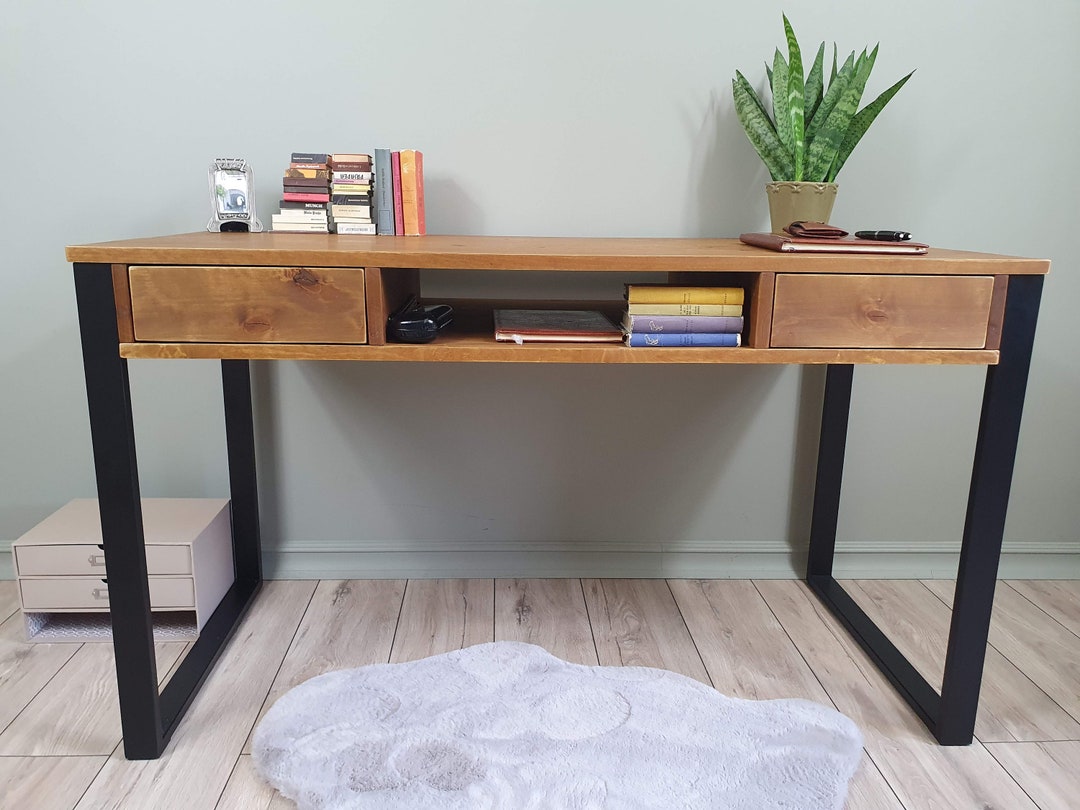 Industrial Office Desk With Drawers Reclaimed Wood and Metal - Etsy