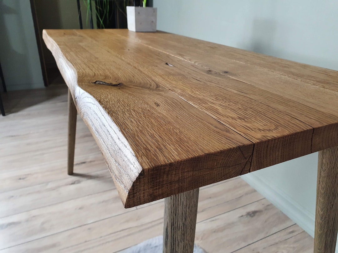 Oak Wood Home Office Desk With Living Edge, Reclaimed Wood Desk ...