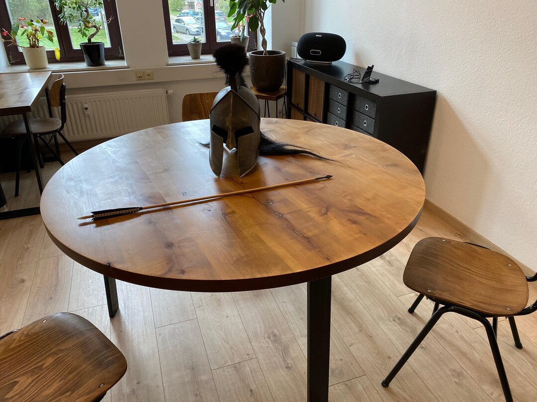 Wood and metal round dining table store