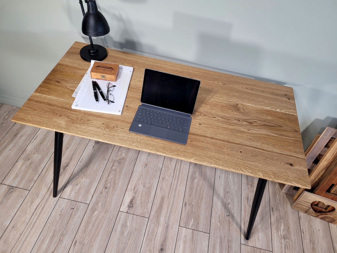 Oak Wood Computer Home Office Desk With Swiss Edge, Reclaimed Wood Desk ...