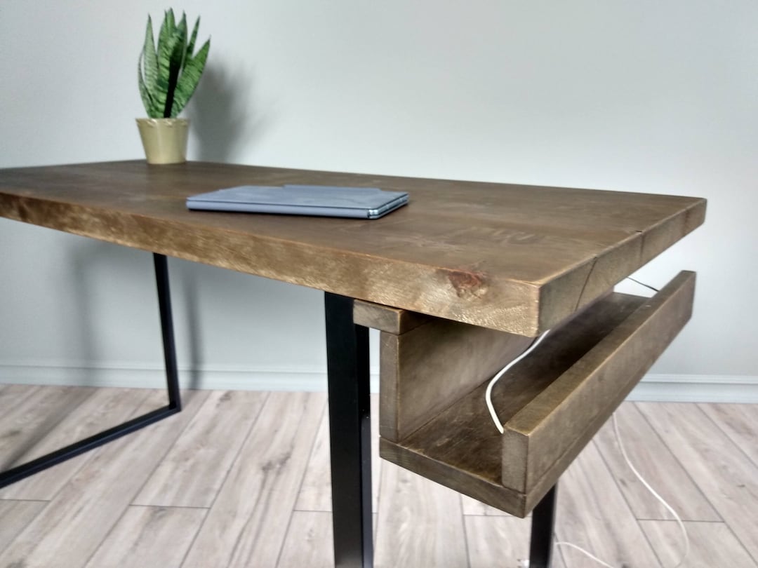 Wood Desk With Cable Tray, Square 2x4 Metal Legs And, Reclaimed ...