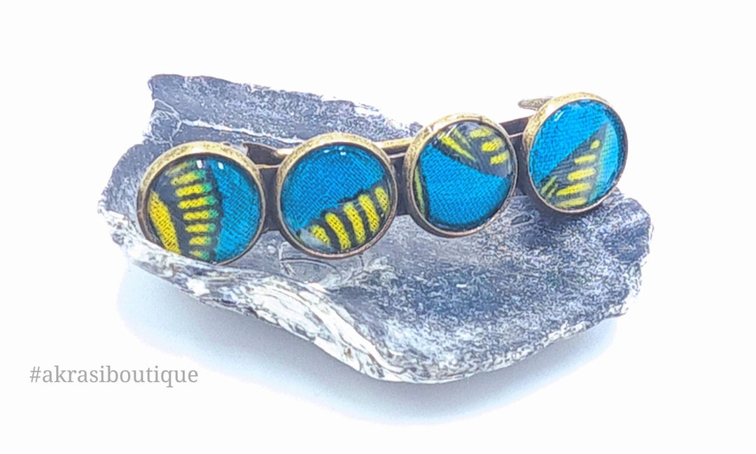 Sky Blue Ankara Detail Barrette Hair Clip in Bronze - Etsy