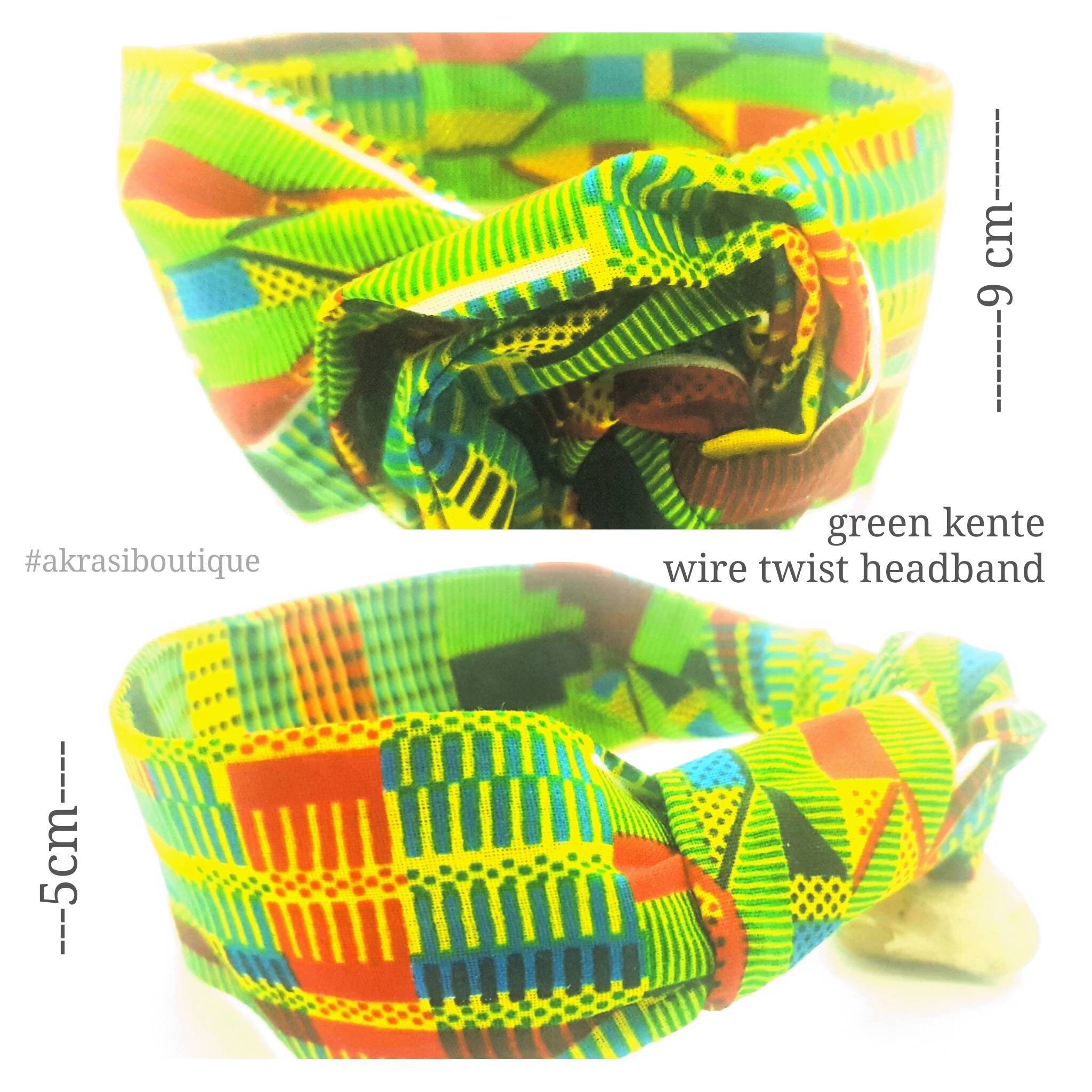 Green Kente Wire Twist Hair Tie | Hair Wrap | Headband | African Wax ...
