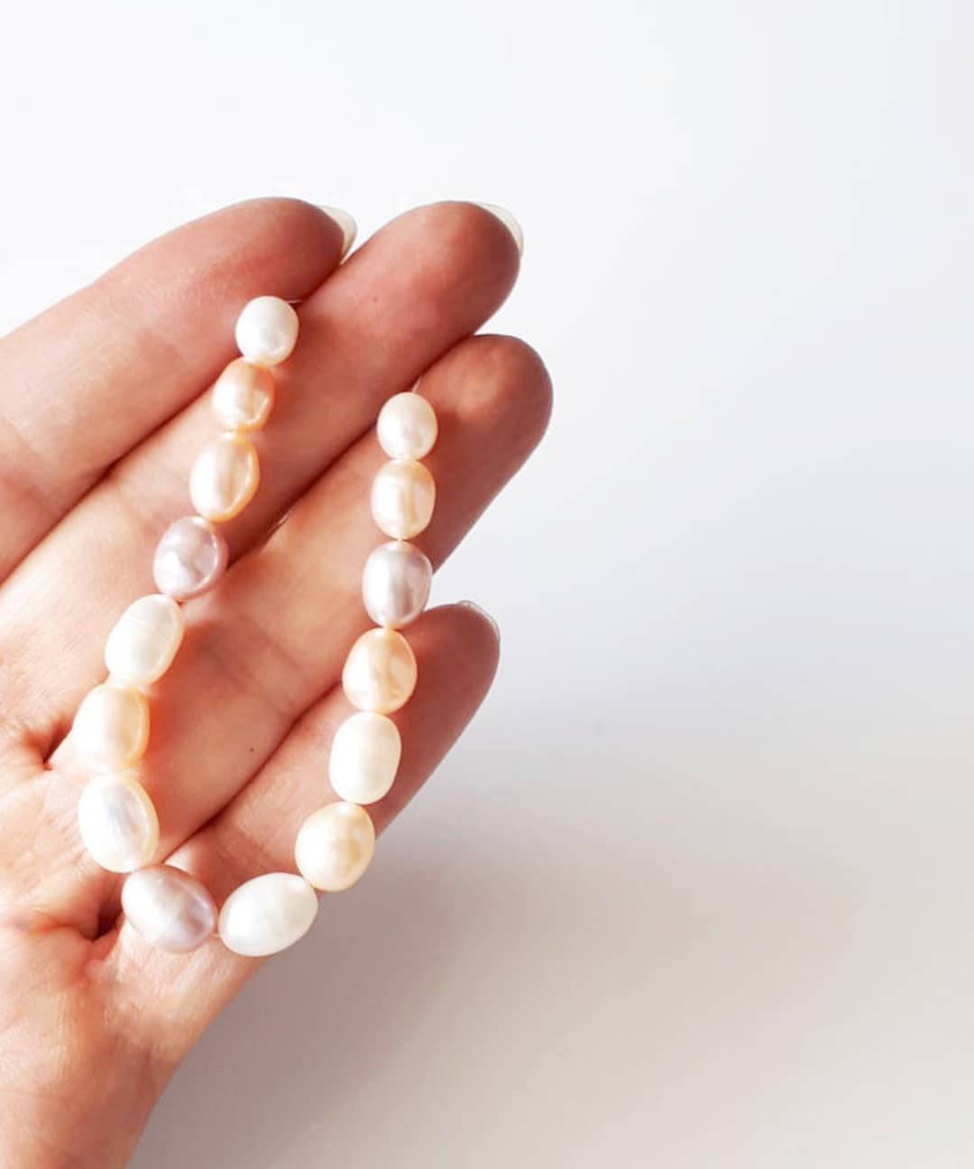 15 pearls oval shape loose freshwater, Genuine pearl peach / white ...