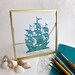 Framed Handmade Papercut Ship, Nautical Themed, Deep Sea Green Paper ...