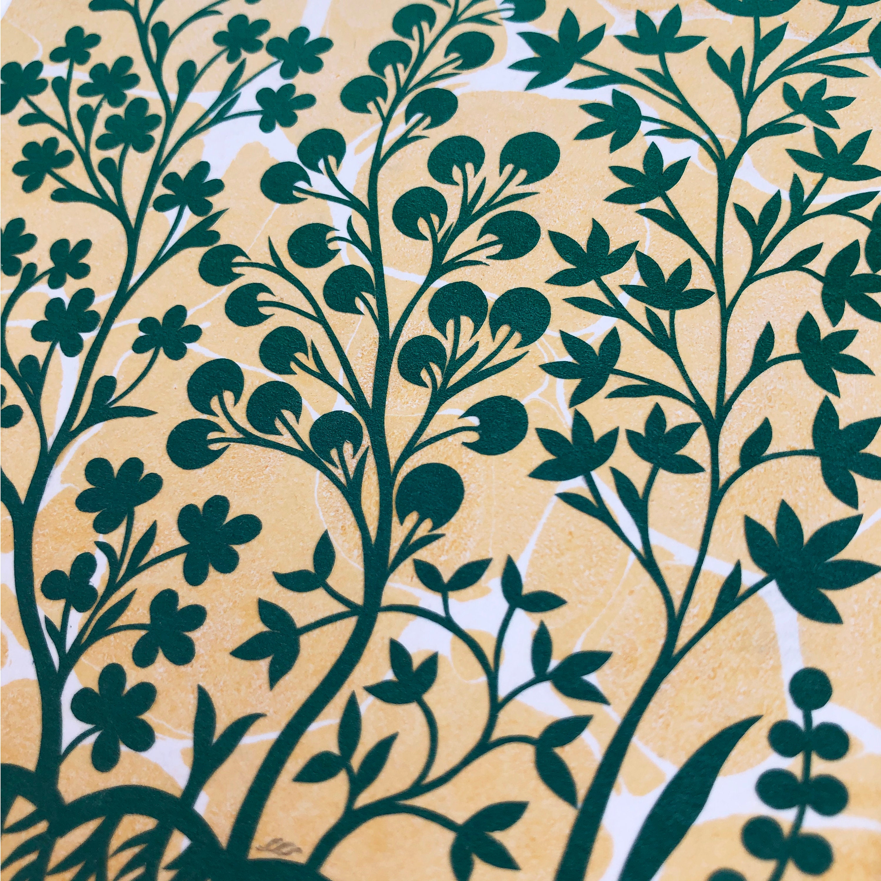 Framed Papercut Botanical Art, Hand Cut Spring Artwork, Green Motifs on ...