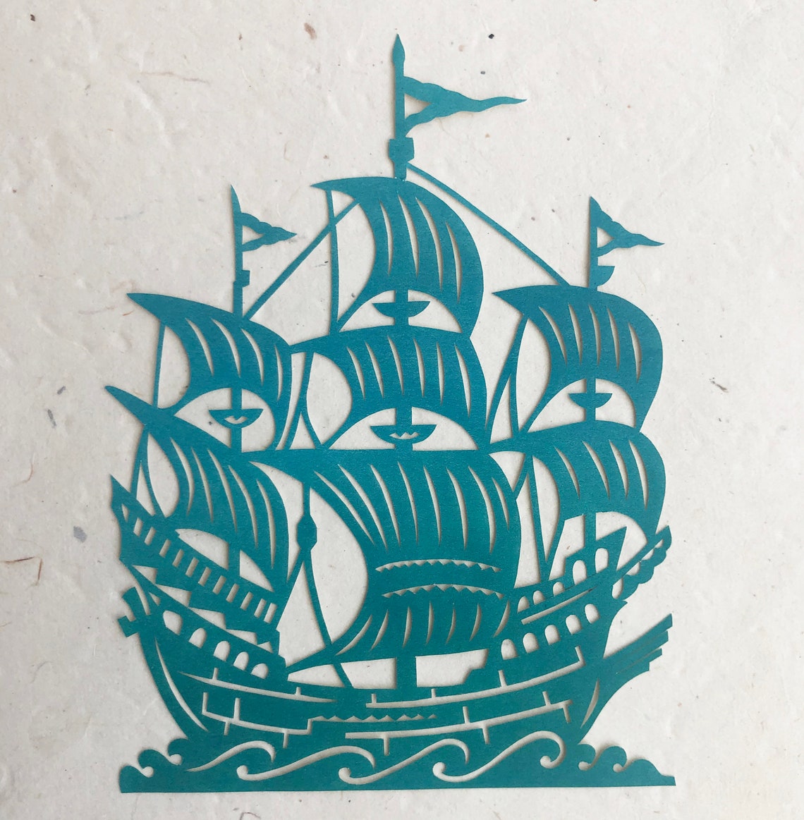 Framed Handmade Papercut Ship, Nautical Themed, Deep Sea Green Paper ...