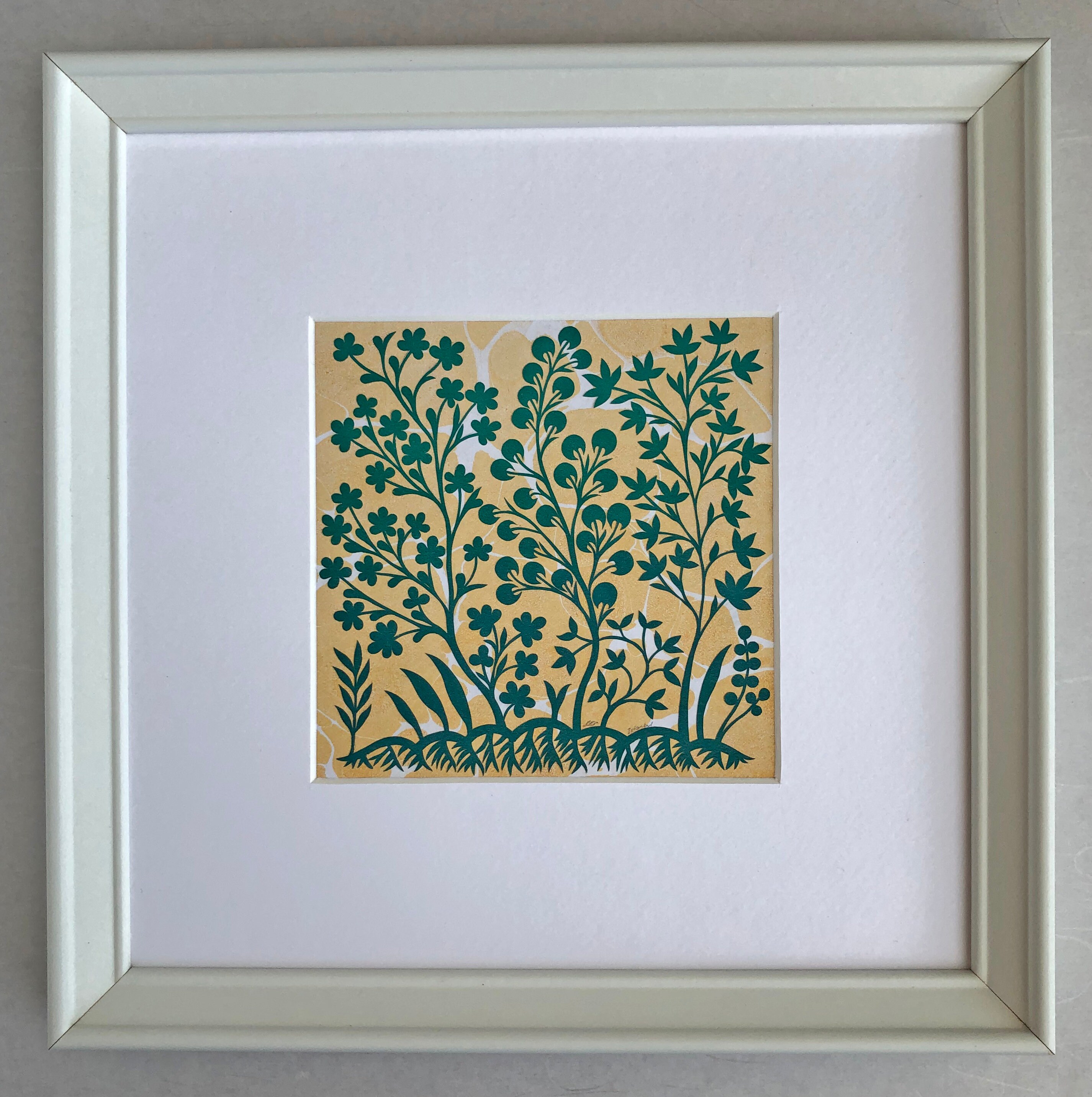 Framed Papercut Botanical Art, Hand Cut Spring Artwork, Green Motifs on ...