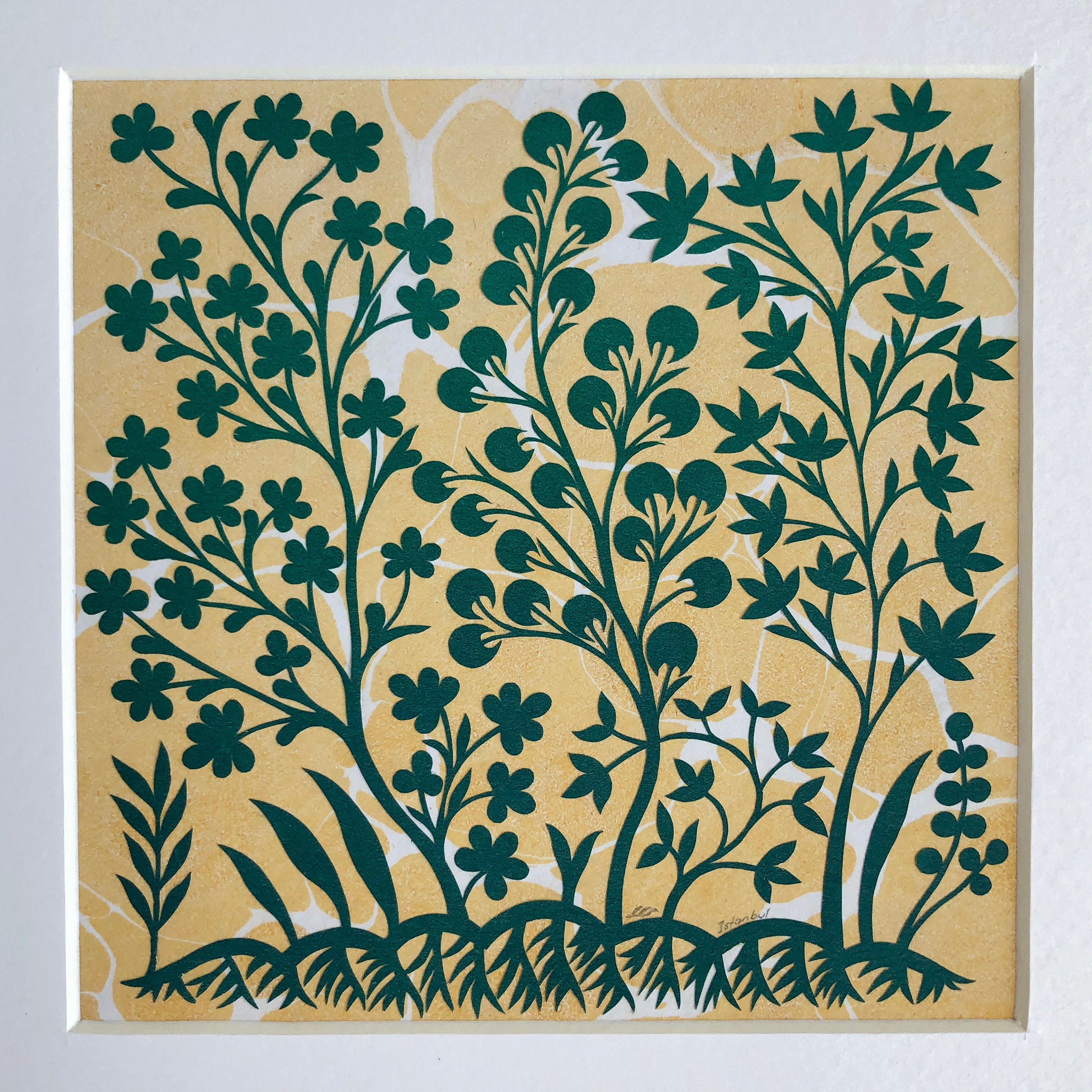 Framed Papercut Botanical Art, Hand Cut Spring Artwork, Green Motifs on ...