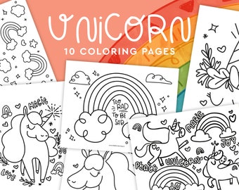 Whimsical Unicorn & Rainbow Coloring Pages for Kids Enchanting 10-piece ...