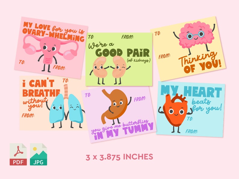 Organs Anatomy Valentines Cards: Classroom Printables (PDF) - Etsy