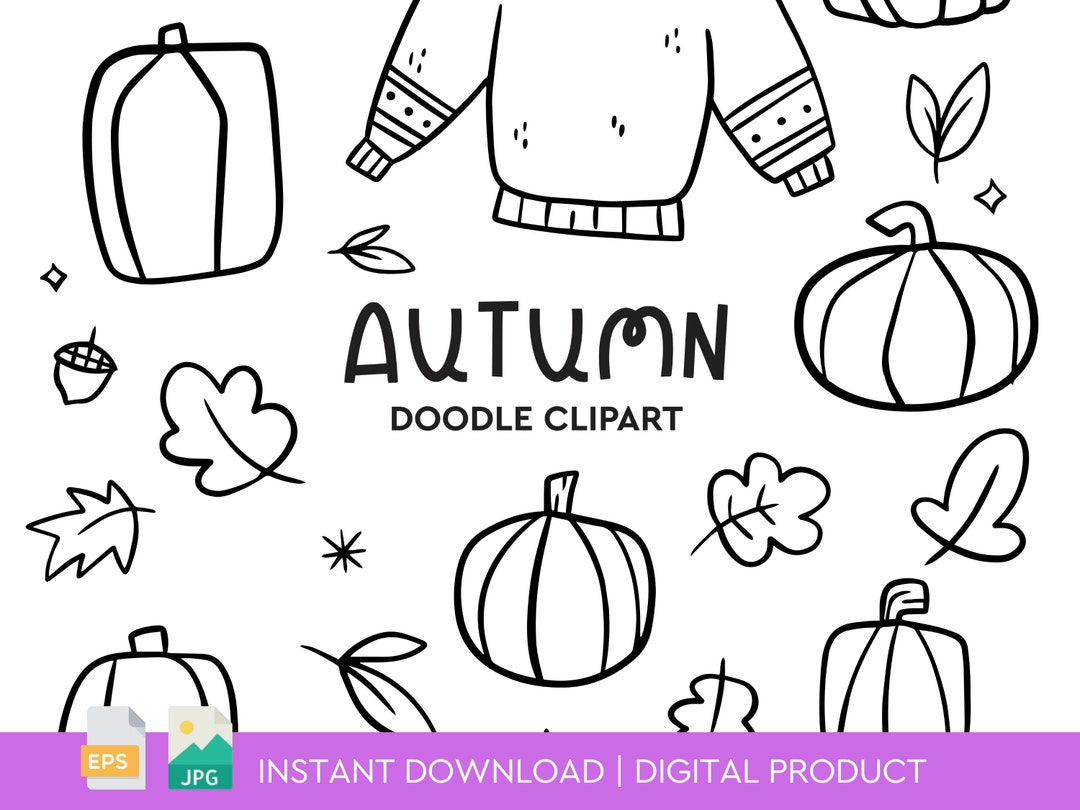 Autumn Fall Pumpkins Doodle Clipart Pack, Instant Download - Etsy