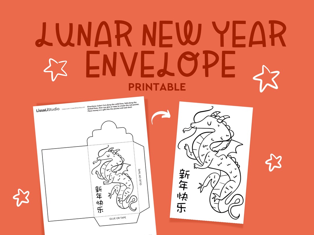 Lunar New Year Red Envelope Dragon Coloring for Kids - Etsy